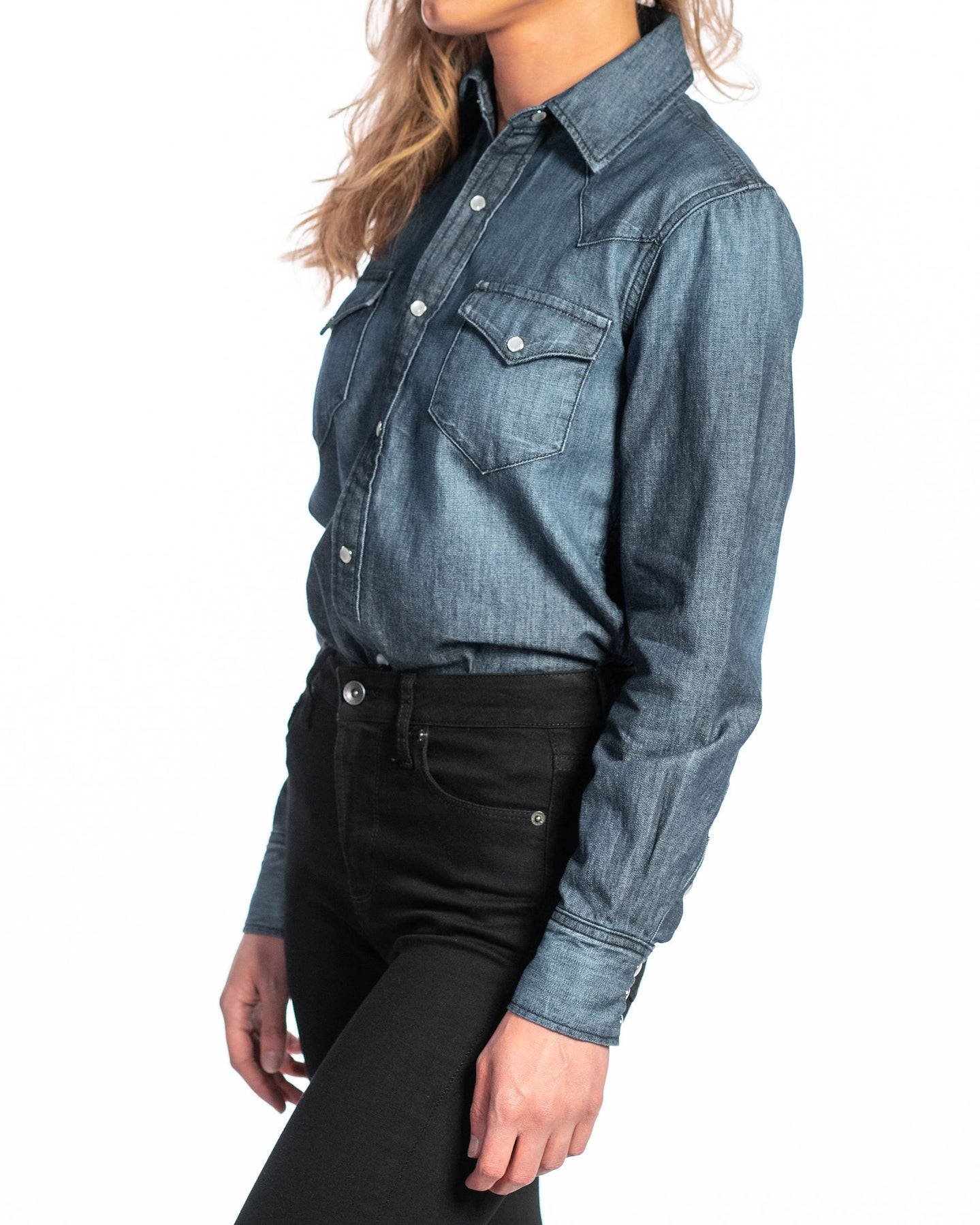 Western Snap Denim Shirt (Deep Ocean)